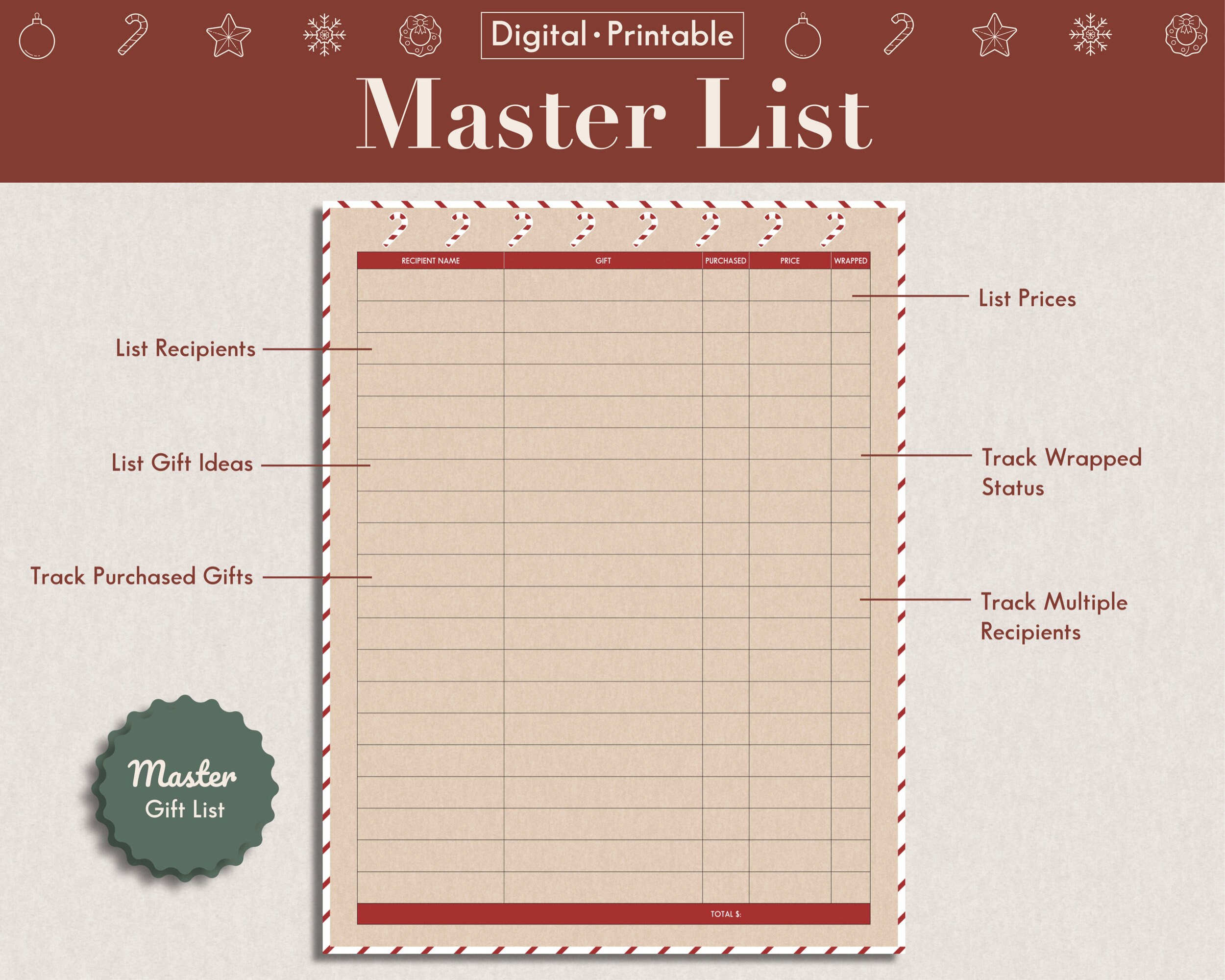 Printable Christmas Gift Tracker Digital Savings Goal Tracker Shopping ...