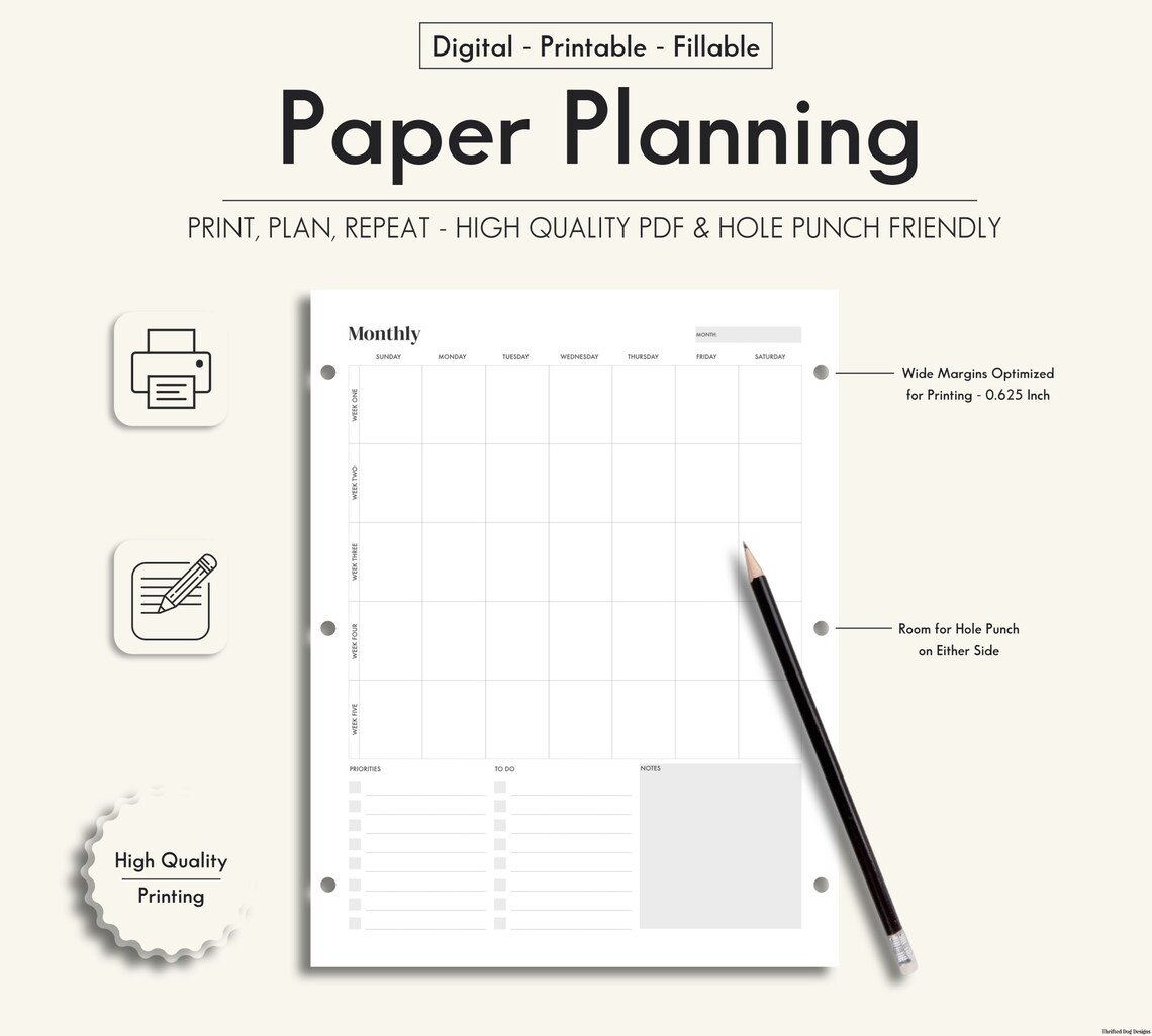 Digital Monthly Planner Printable To-do Checklist Editable Simple ...