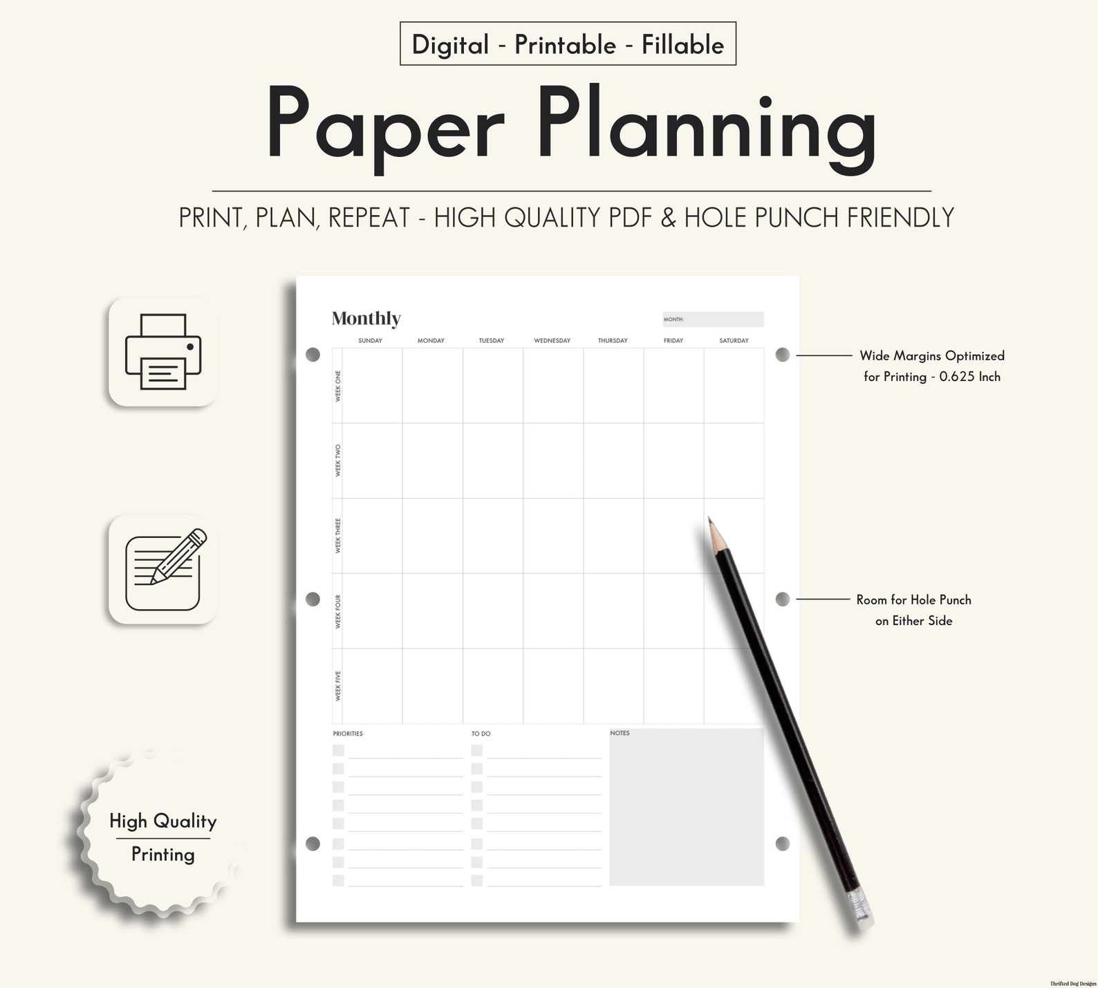 Digital Monthly Planner Printable To-do Checklist Editable Simple ...