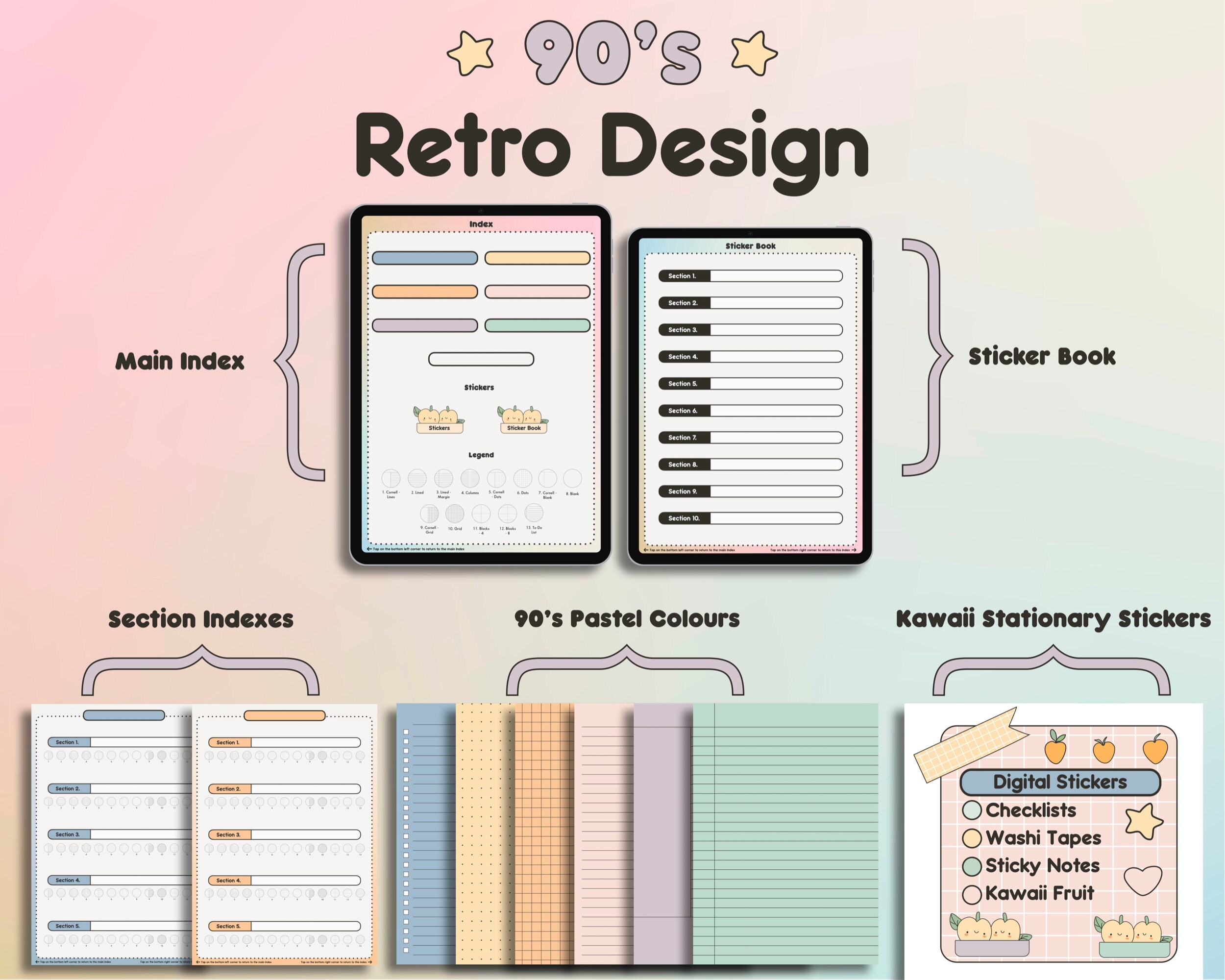 Kawaii Pastel Digital Notebook|multi Subject|student Journal|lined,grid ...