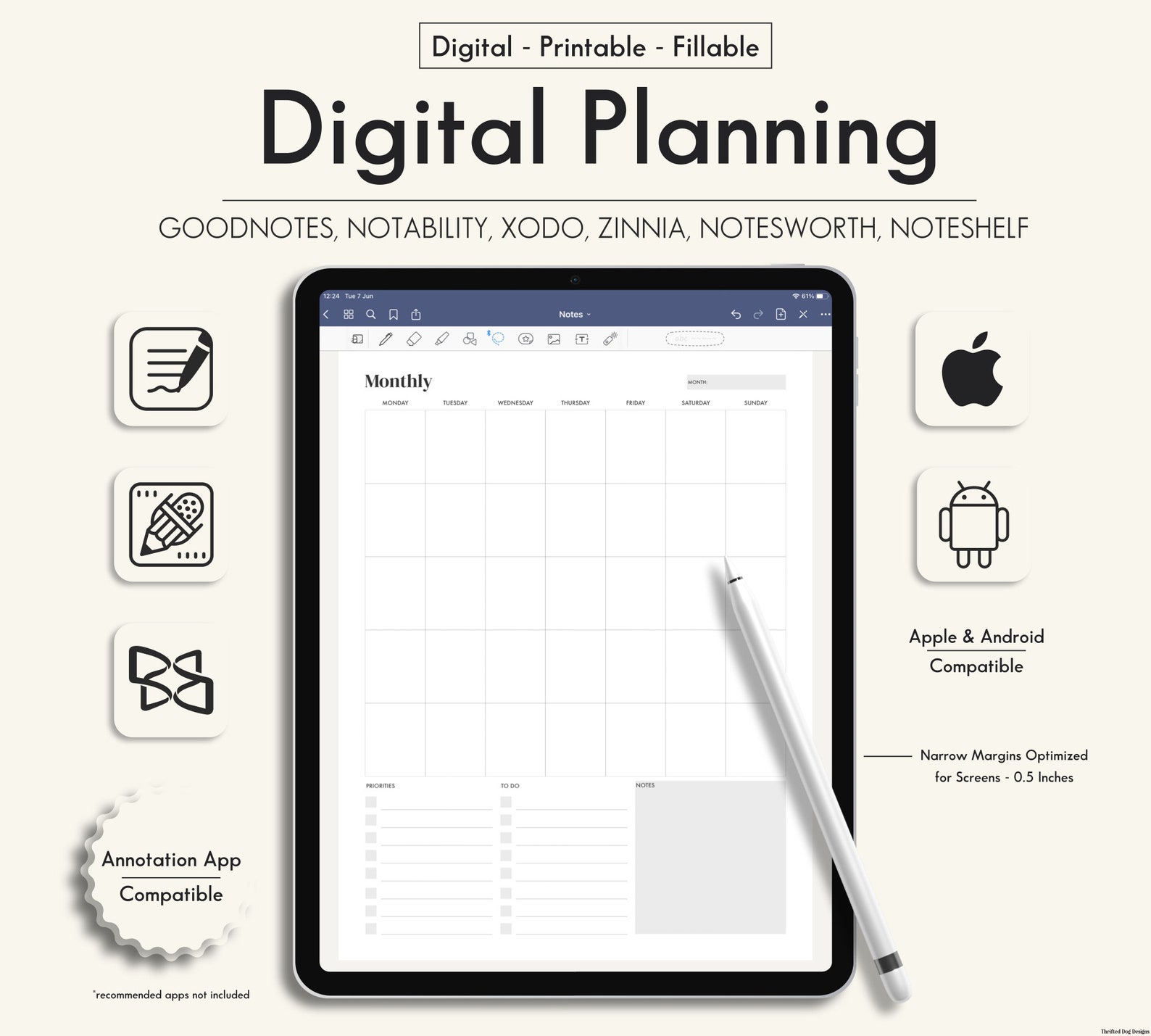 Digital Monthly Planner Printable To-do Checklist Editable Simple ...