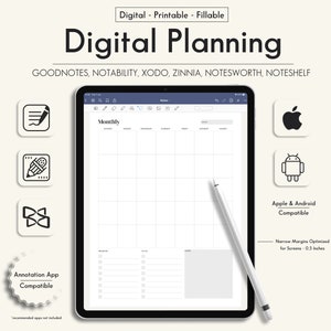 Digital Monthly Planner Printable To-do Checklist Editable Simple ...