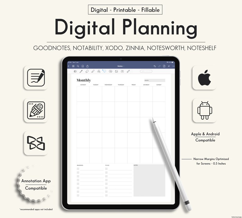 Digital Monthly Planner Printable To-do Checklist Editable Simple ...