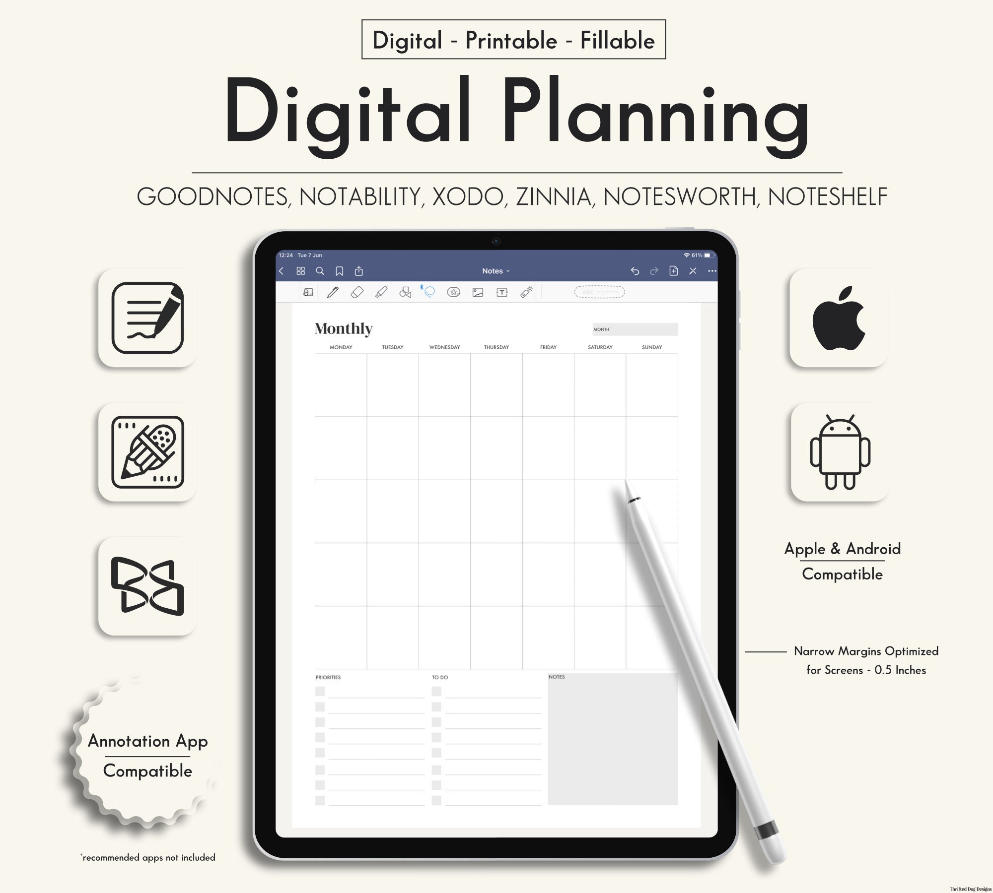 Digital Monthly Planner Printable To-do Checklist Editable Simple ...