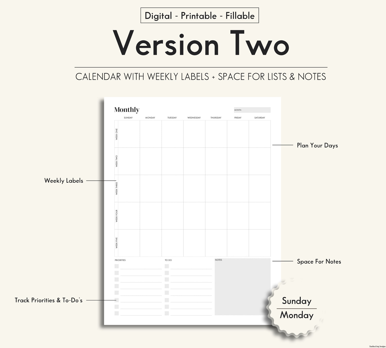 Digital Monthly Planner Printable To-do Checklist Editable Simple ...