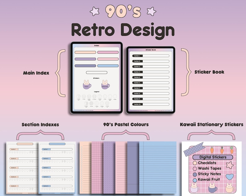 Kawaii Digital Notebook Student Multi Subject Journal Custom Digital ...