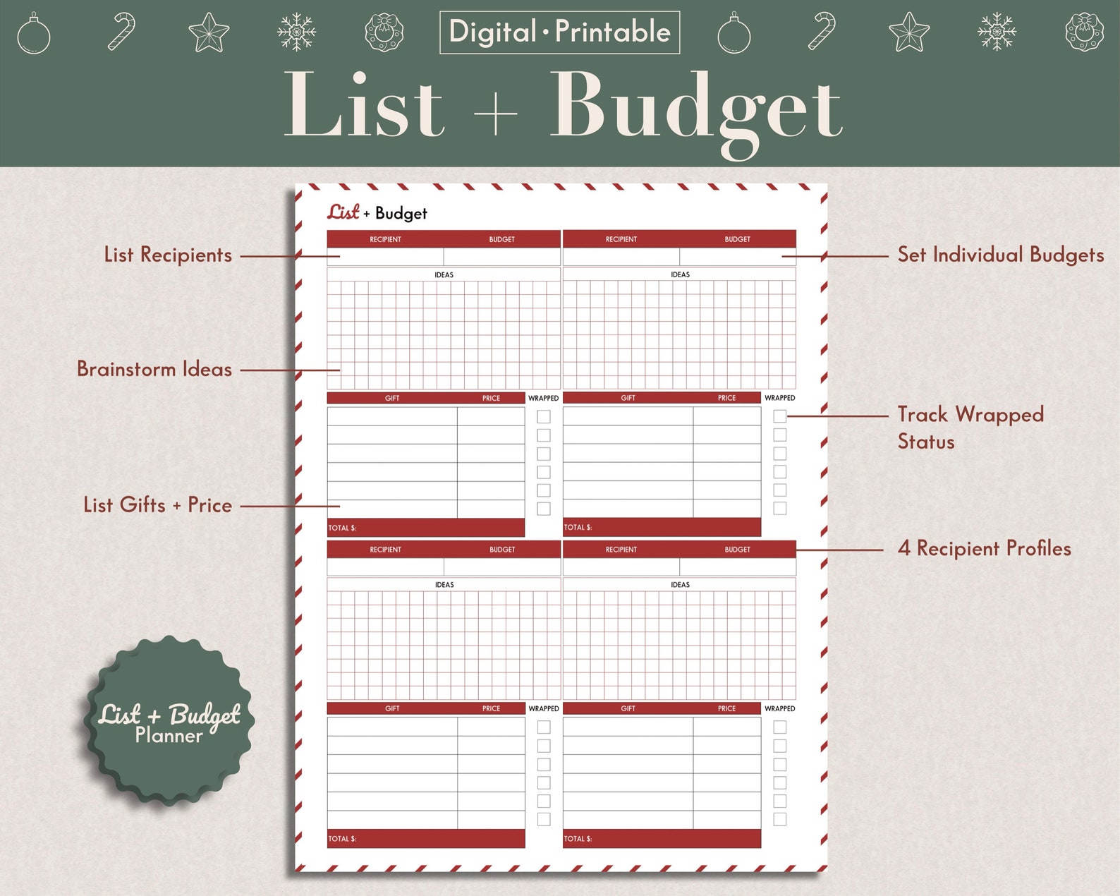 Digital Holiday Gift Tracker Printable Christmas Planner With Saving ...
