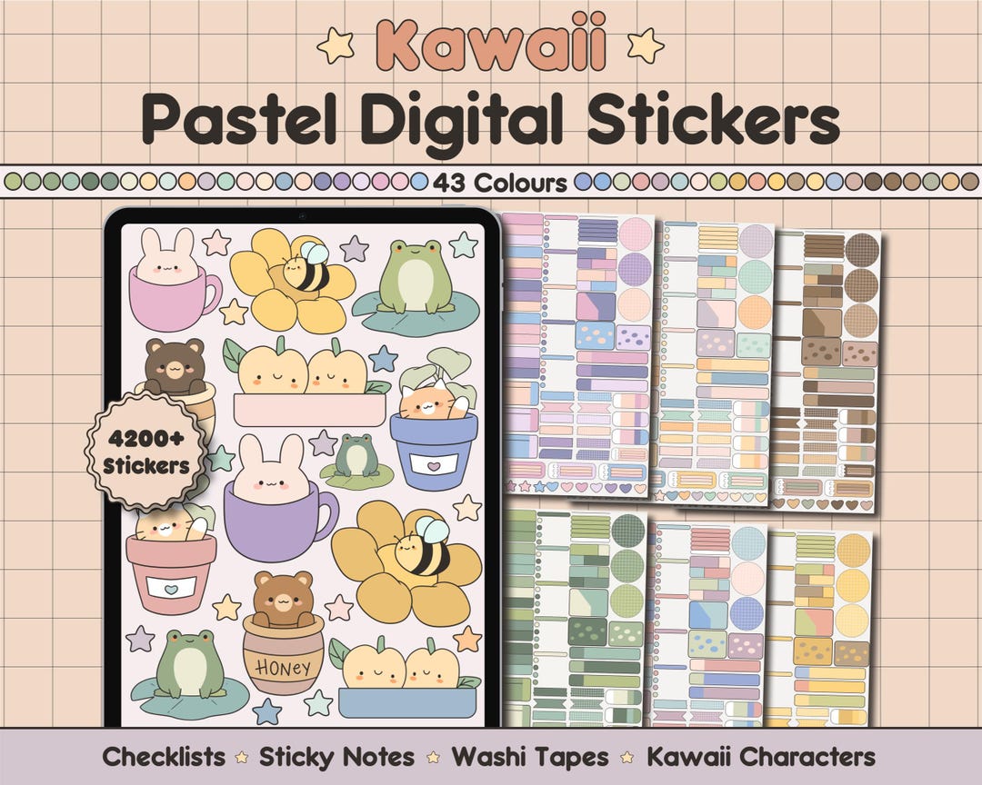 Cute Digital Sticker Bundle Goodnotes Planner Icons Pastel Washi Tape ...