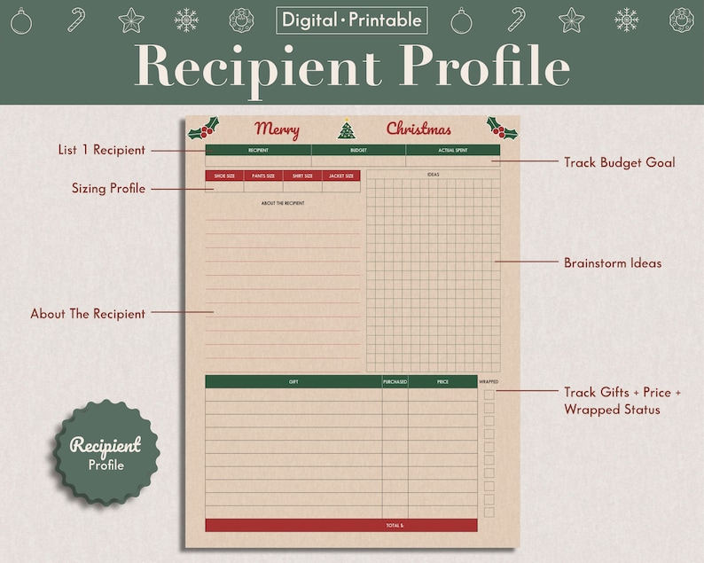 Digital Holiday Gift Tracker Printable Christmas Planner With Saving ...