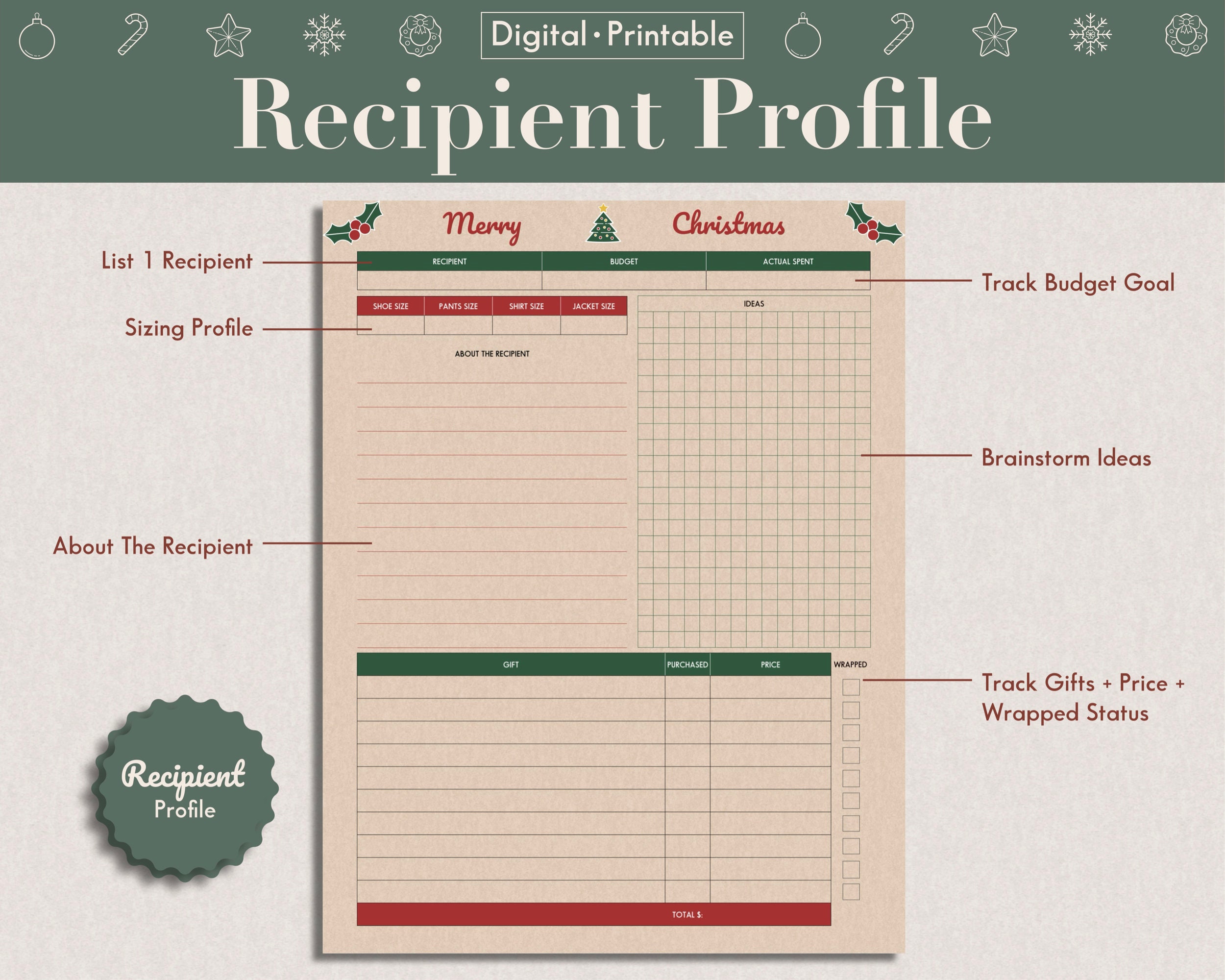 Digital Holiday Gift Tracker Printable Christmas Planner With Saving ...