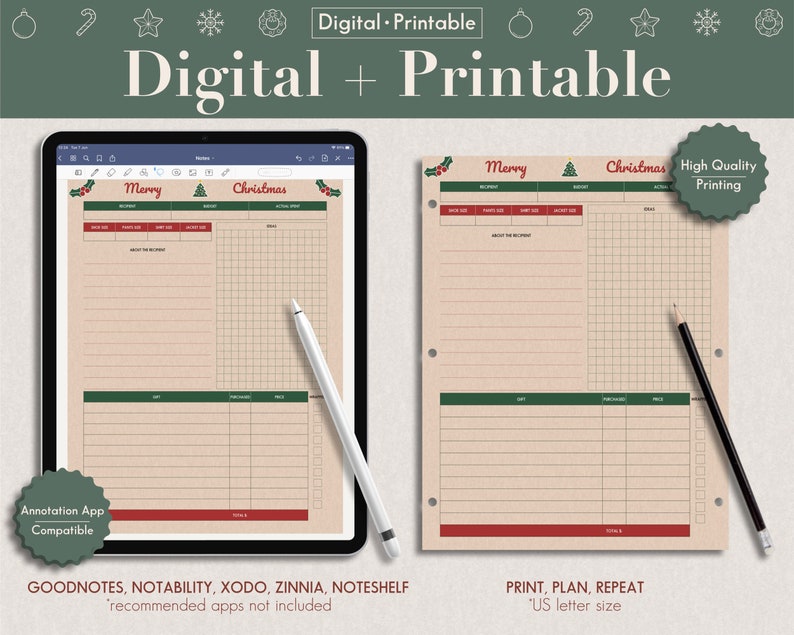 Digital Holiday Gift Tracker Printable Christmas Planner With Saving ...