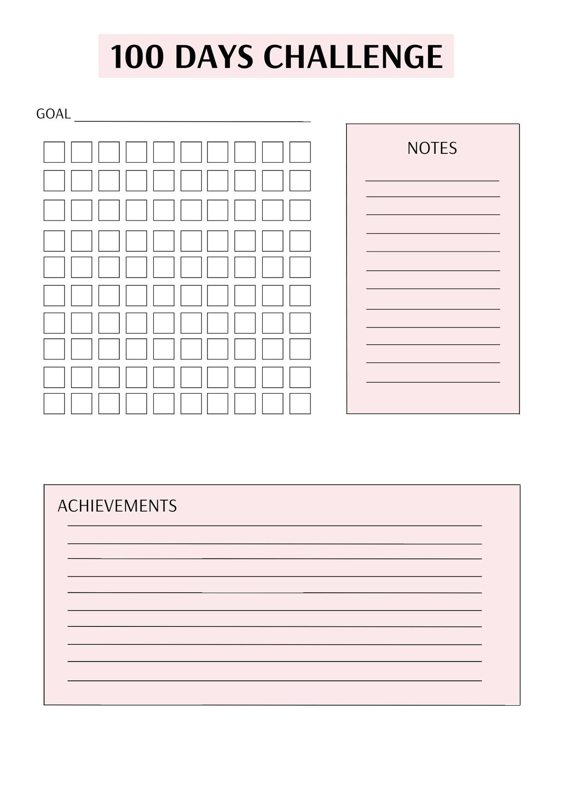 100 DAYS CHALLENGE PRINTABLE - Etsy