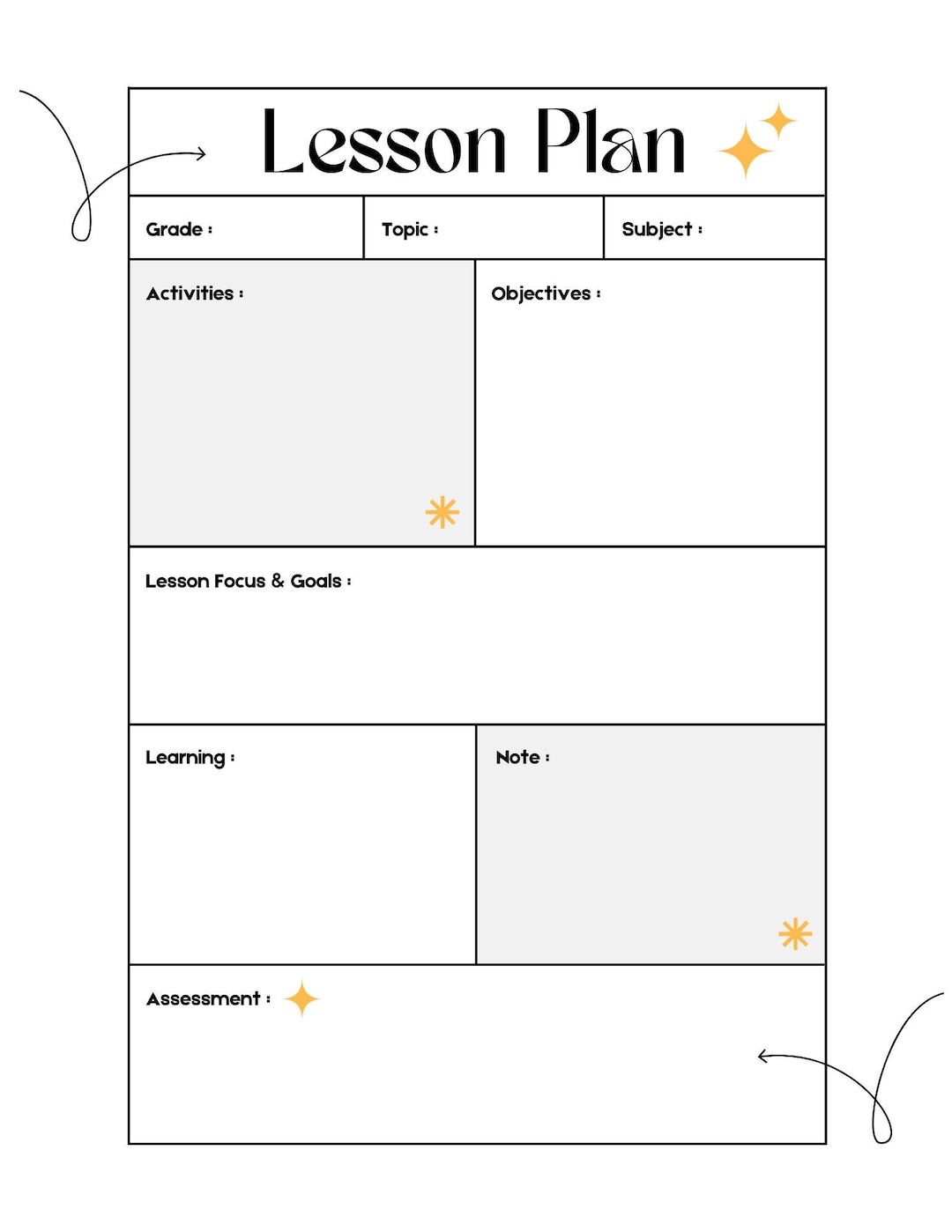 Lesson Plan Printout Download - Etsy