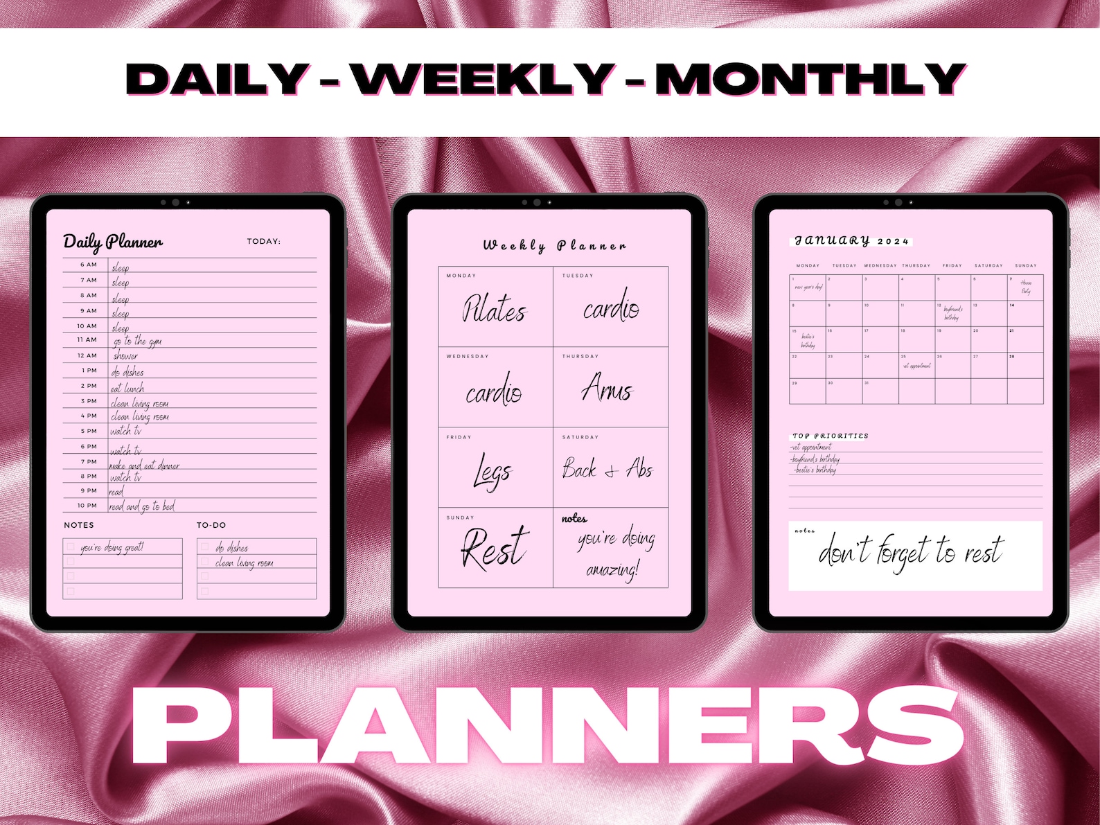 2024-2025 Pink Planner Bundle Digital Planner for iPad Pink Goodnotes ...