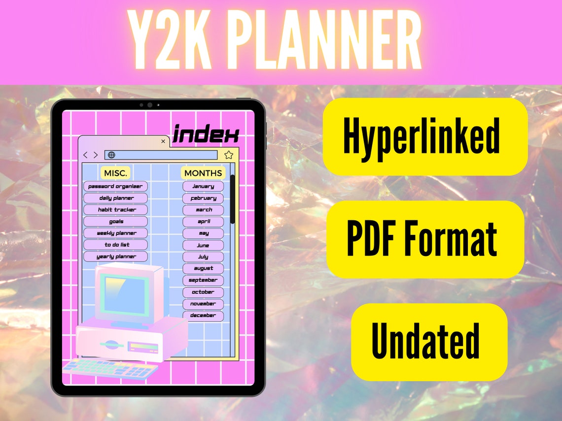 Y2K Digital Yearly Planner | Undated Yearly Planner | 2000s Inspired ...