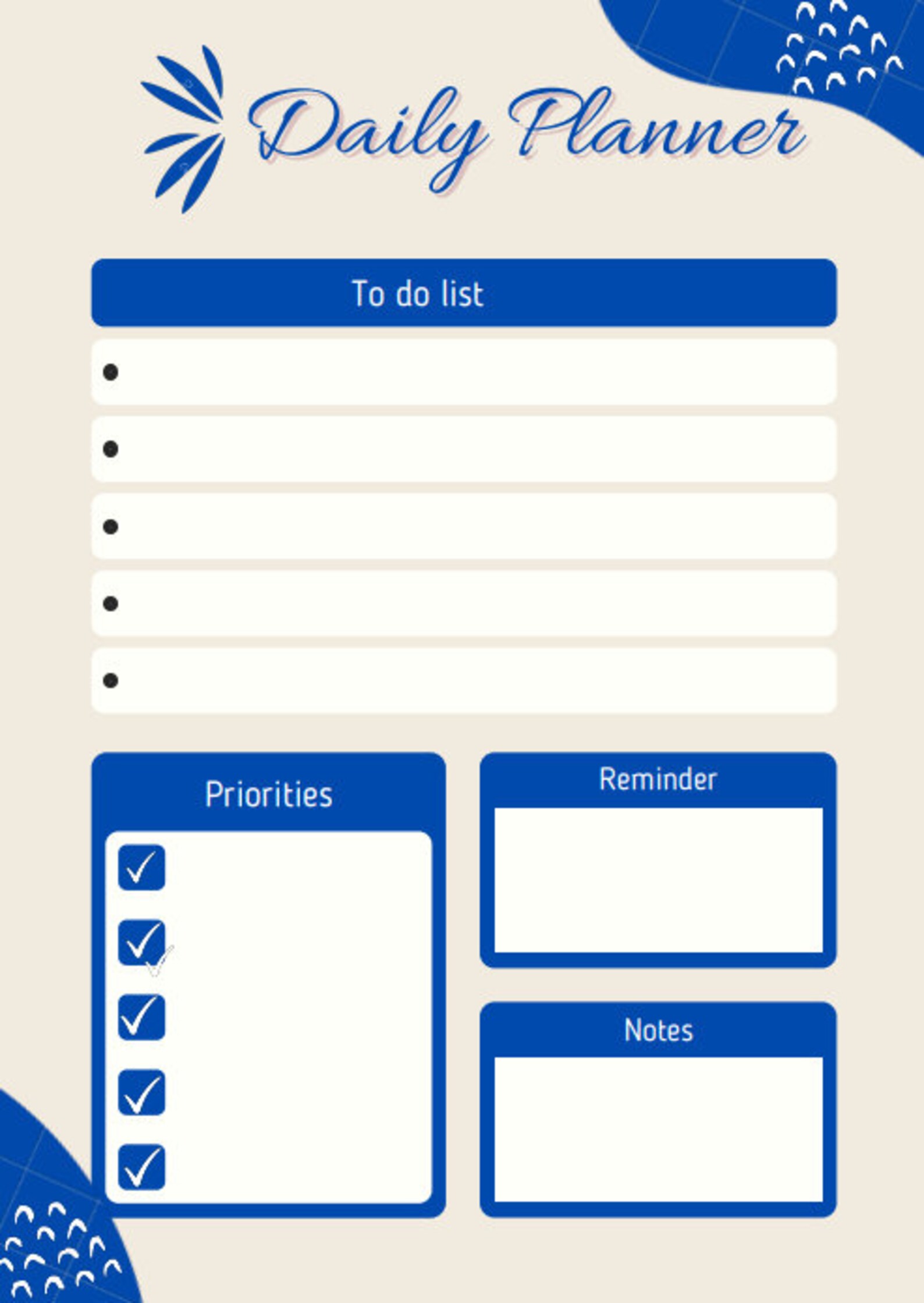 Daily Planner Blue, Daily Schedule, To-do List, Printable, Download - Etsy
