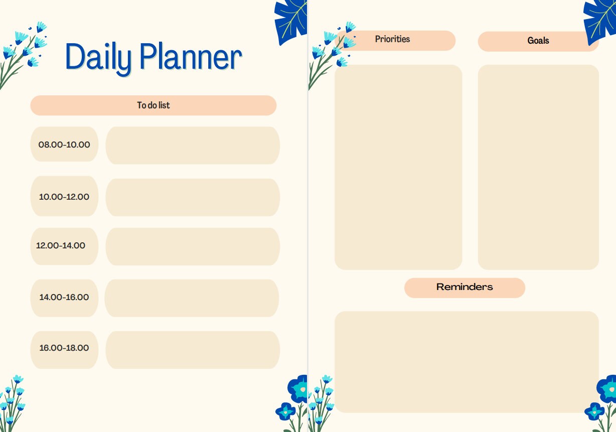 Daily Planner Blue, Daily Schedule, To-do List, Printable, Download, 2 ...