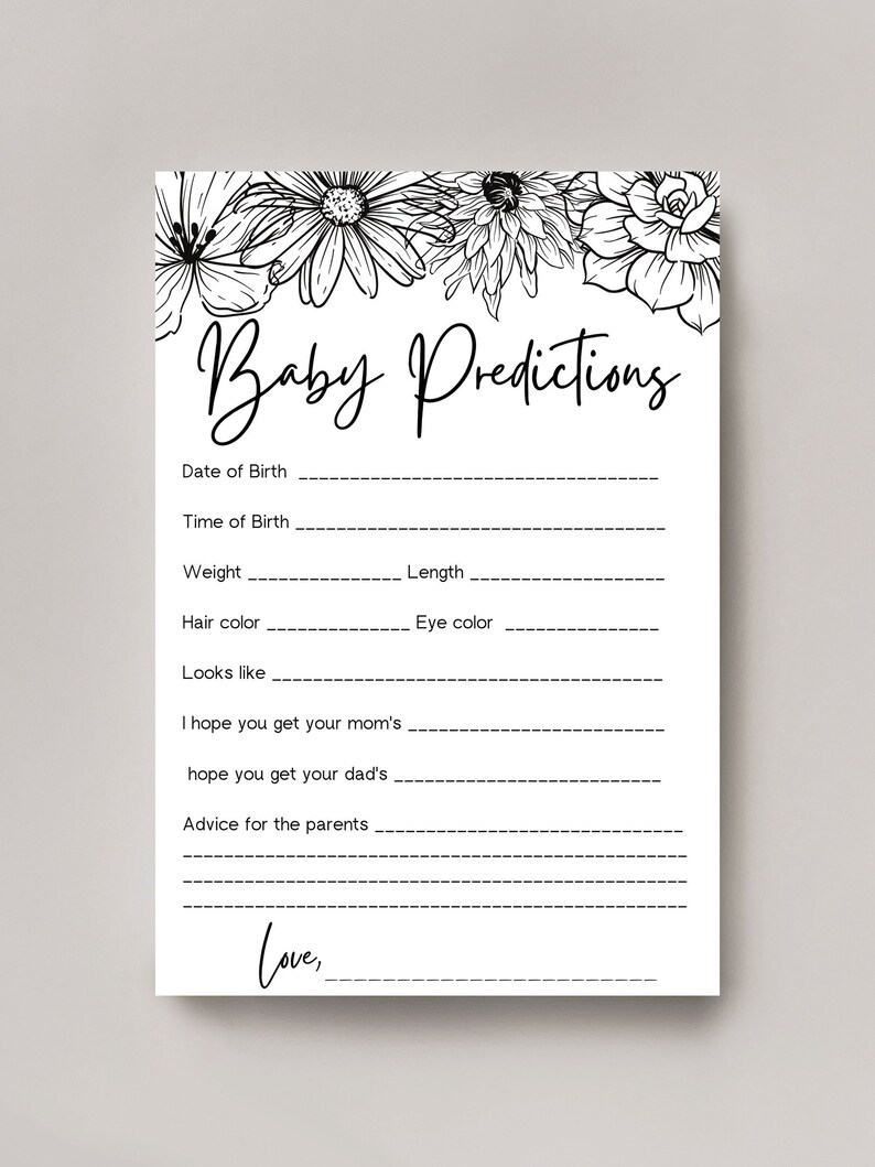 Baby Shower Game: Baby Predictions, Baby Shower Game Printable, Digital ...