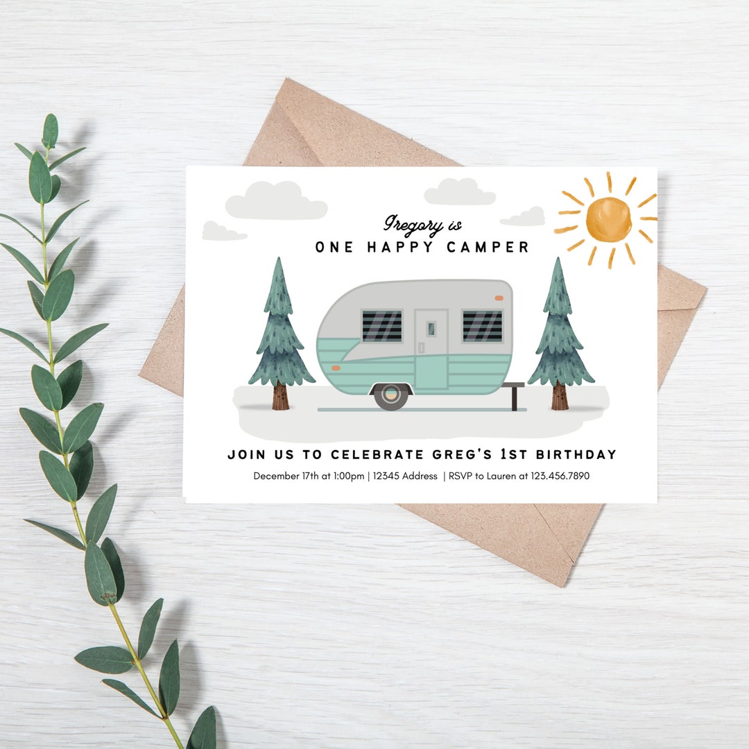 One Happy Camper, Editable Invitation, Digital Download, Camping ...