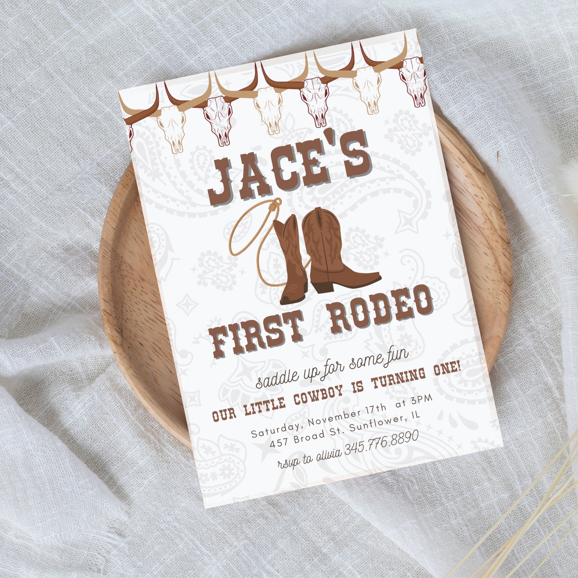 First Rodeo First Birthday Invitation, Cowboy Invitation, First ...