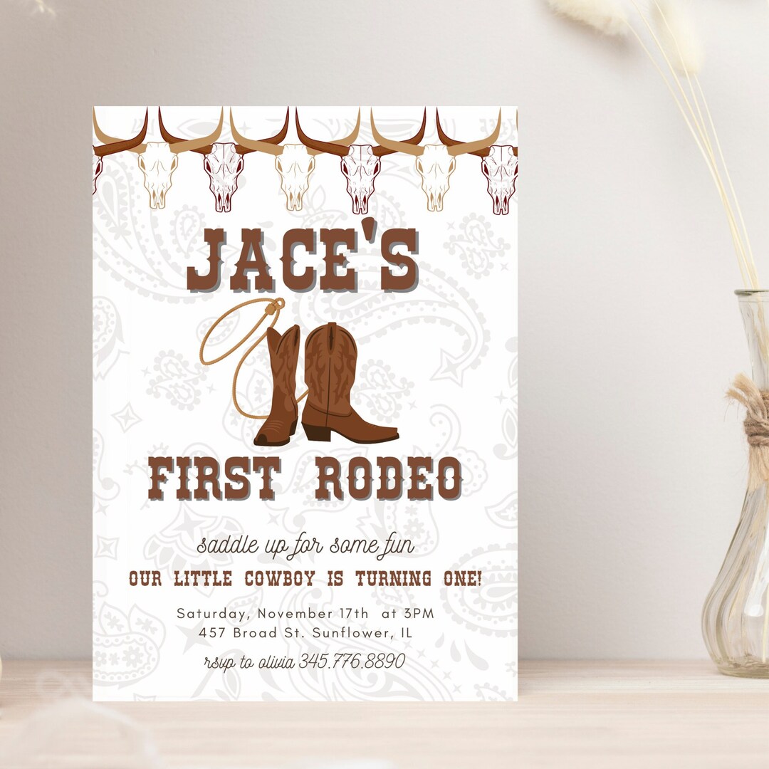 First Rodeo First Birthday Invitation, Cowboy Invitation, First ...