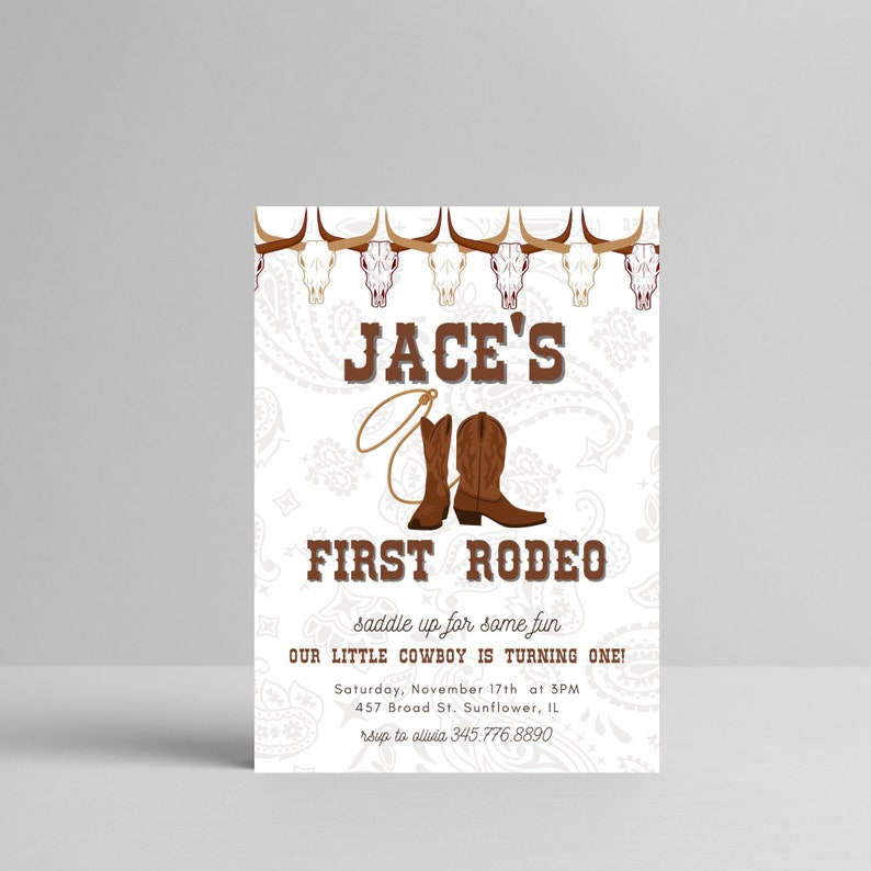 First Rodeo First Birthday Invitation, Cowboy Invitation, First ...