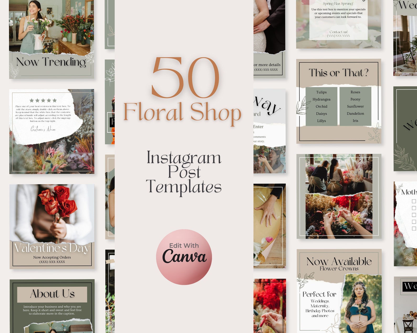 Floral Shop Instagram Post Templates | Florist Marketing, Social Media ...