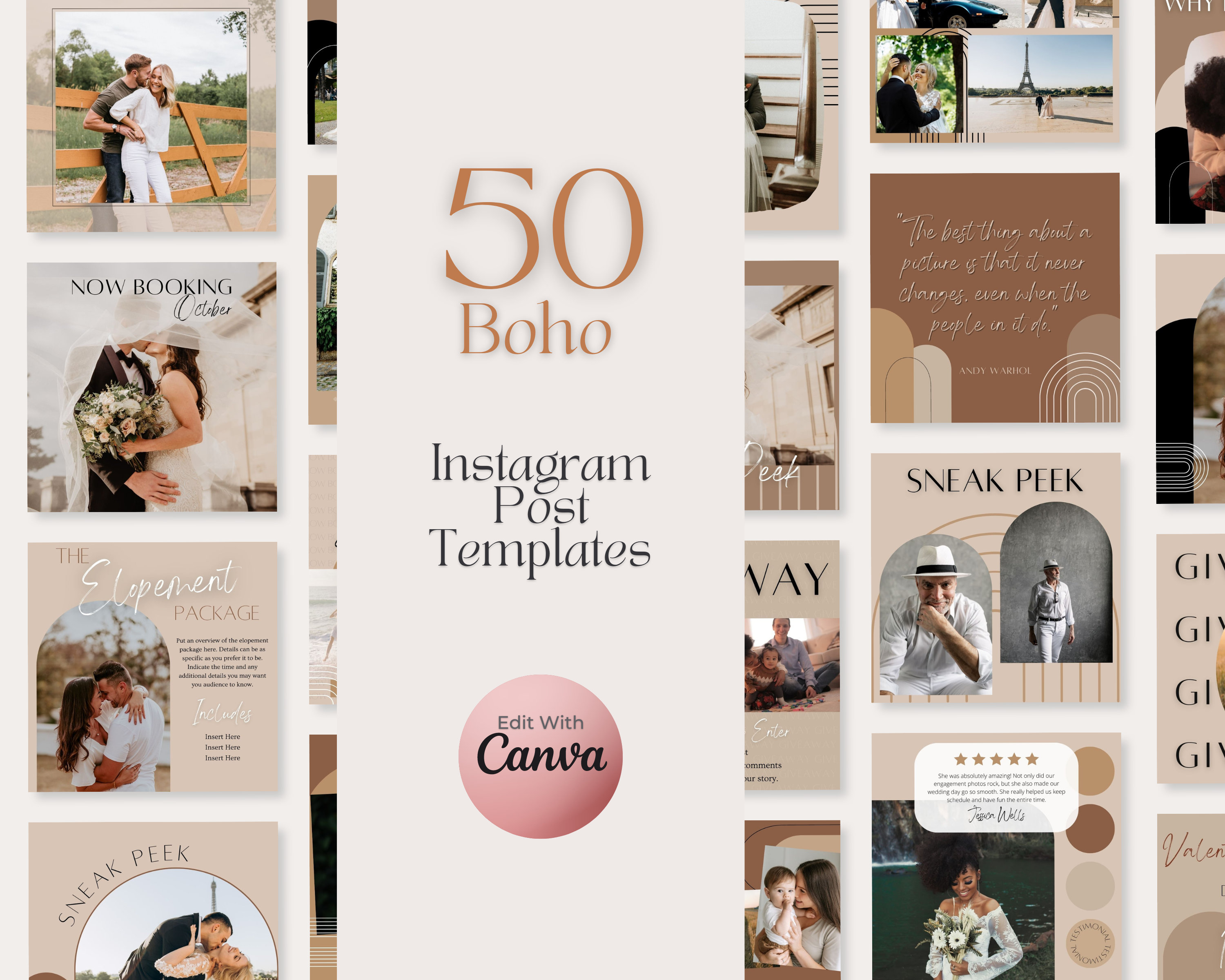 Boho Instagram Post Templates | Photographer Marketing, Social Media ...