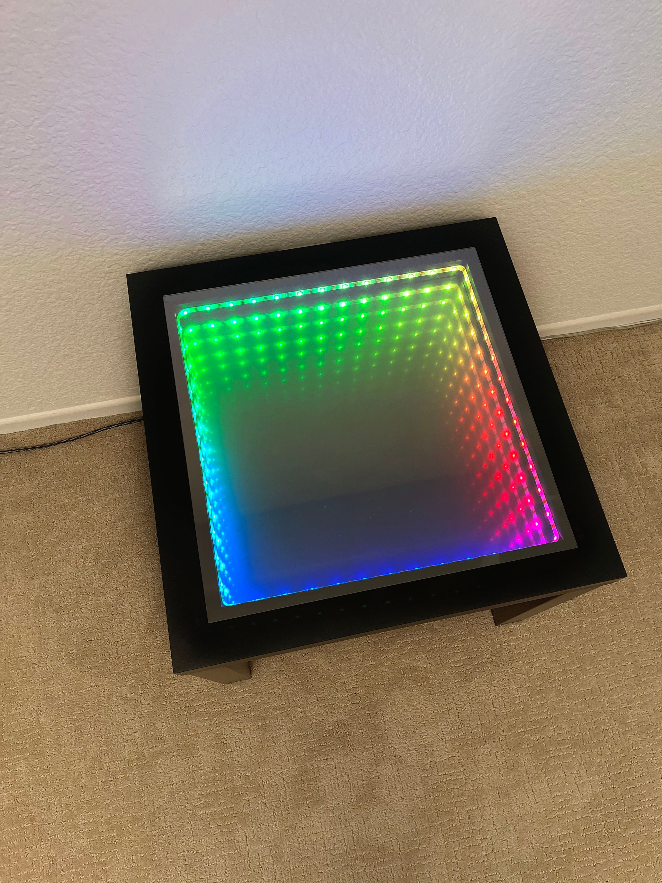 Black Coffee Table With LED Infinity Mirror Lights Effect - Etsy