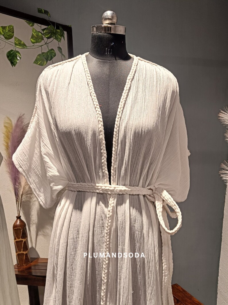 Braided White Cotton Robe Dress, Bohemian Beach Toga - Etsy