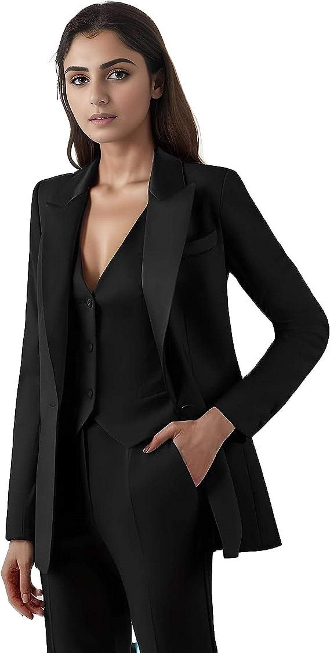 Black Pantsuit for Women, Three Piece Suit, Wedding Suit Set , Dressy ...