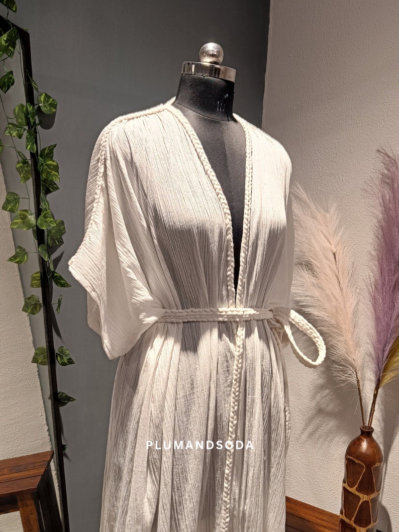 Braided White Cotton Robe Dress, Bohemian Beach Toga - Etsy