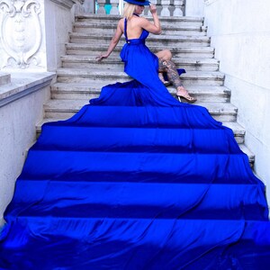 Royal Blue Long Flying Dress, Flying Dress for Photoshoot, Long Train ...