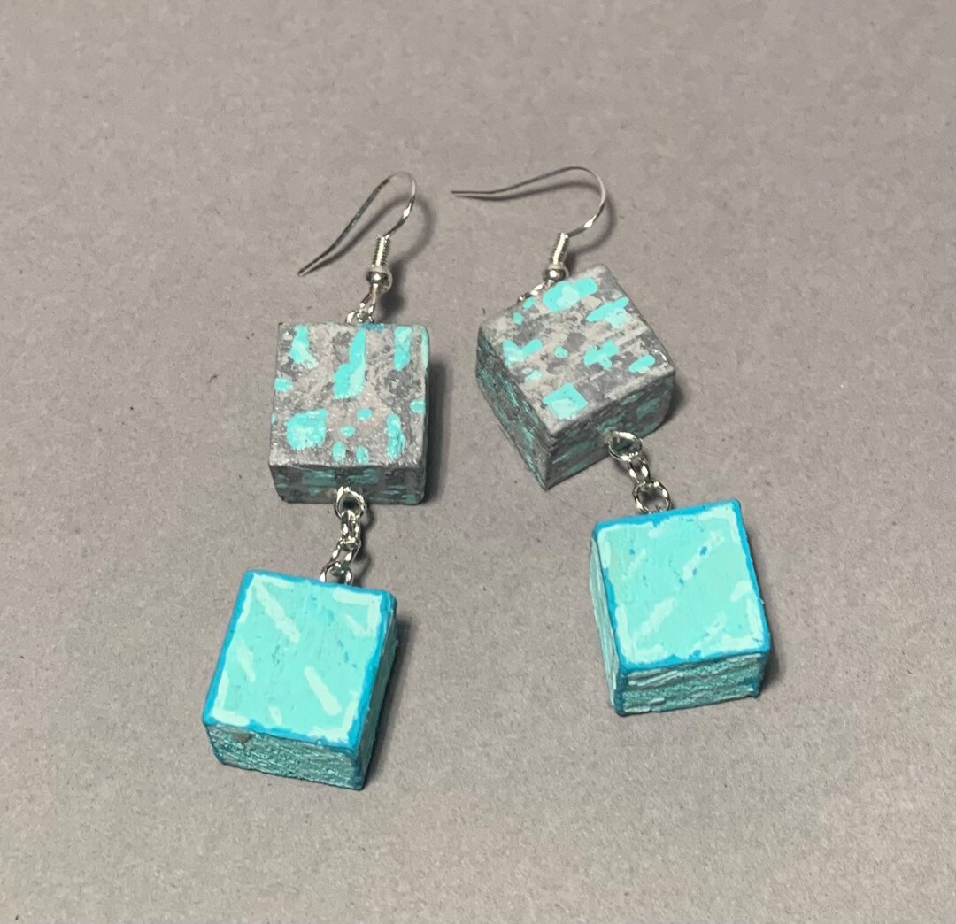 Minecraft Diamond Earrings - Etsy