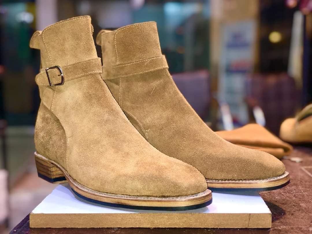 Handmade Bespoke Men Elegant Camel Colour Genuine Suede Leather Jodhpur ...
