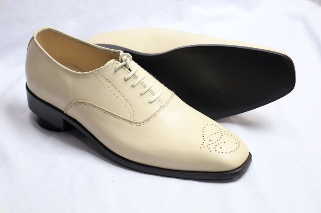 Bespoke Men Handmade Cream Colour Pure Leather Brogue Toe Lace up ...