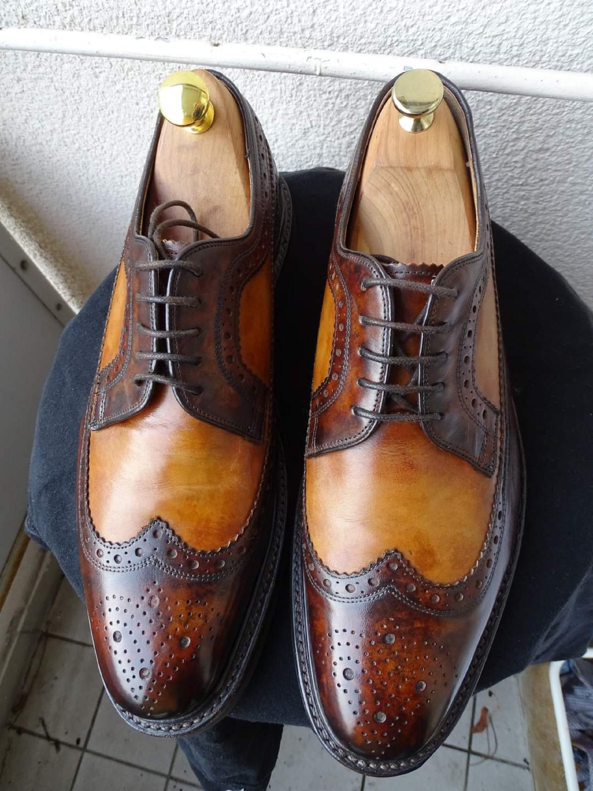 Bespoke Men Handmade Tan Brown Colour Pure Leather Men Wing Tip Shoes ...