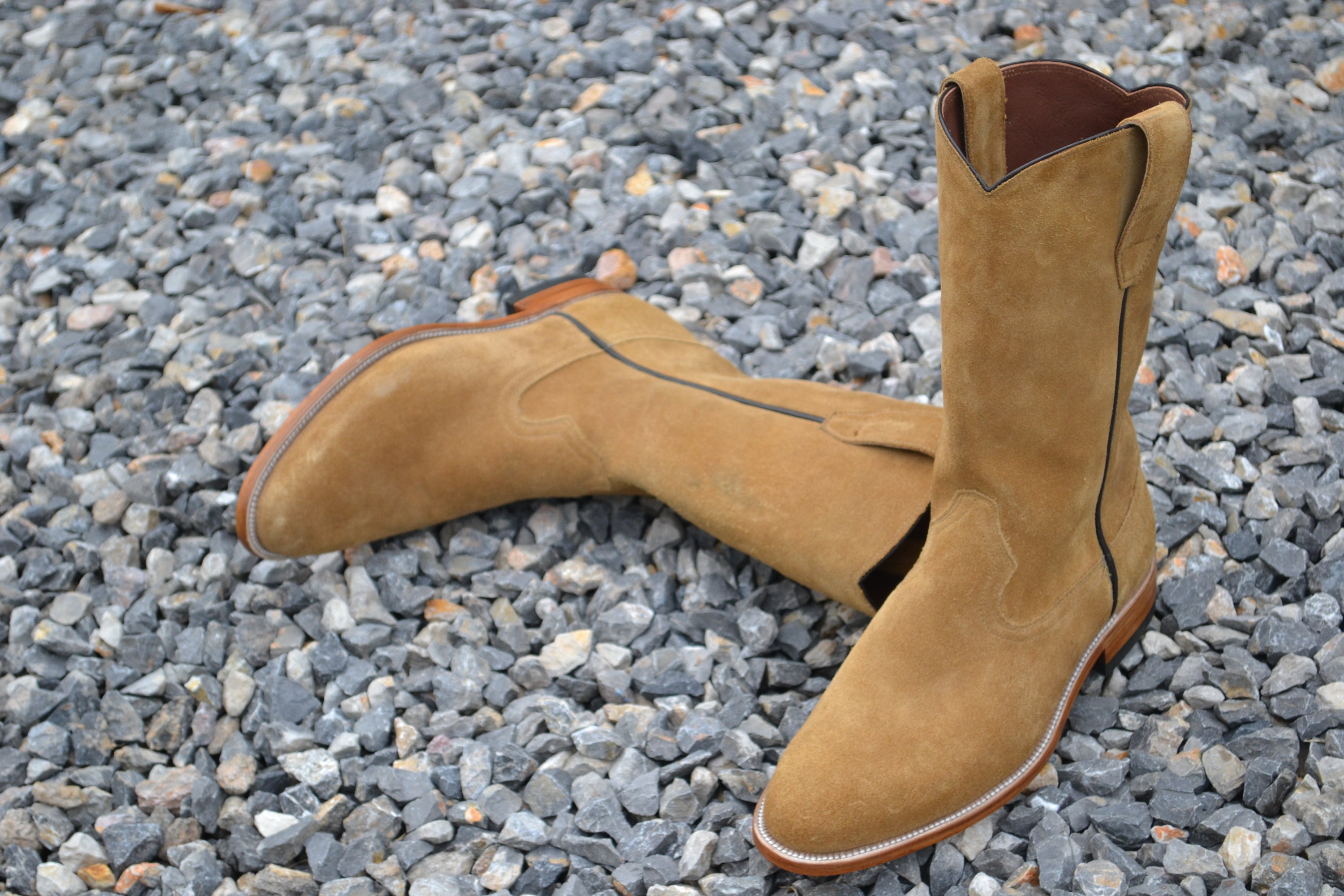 Handmade Bespoke Men Elegant Tan Colour Genuine Suede Leather Cowboy ...