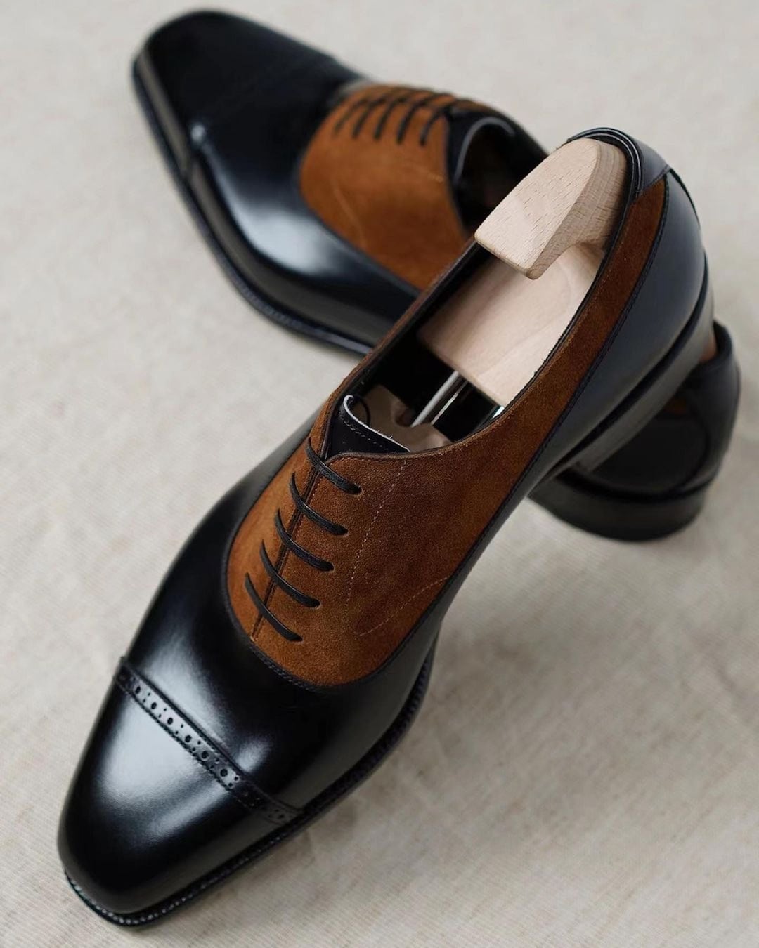 Bespoke Men Handmade Brown Black Colour Pure Suede Leather Cap Toe Lace ...