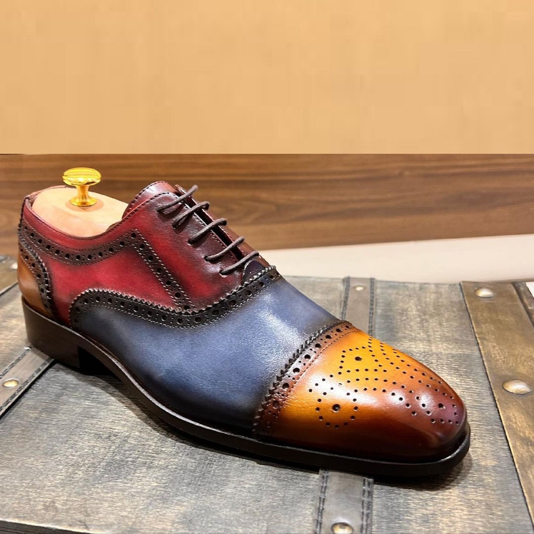 Bespoke Men Handmade Multi Colour Pure Leather Cap Toe Lace up Oxford ...