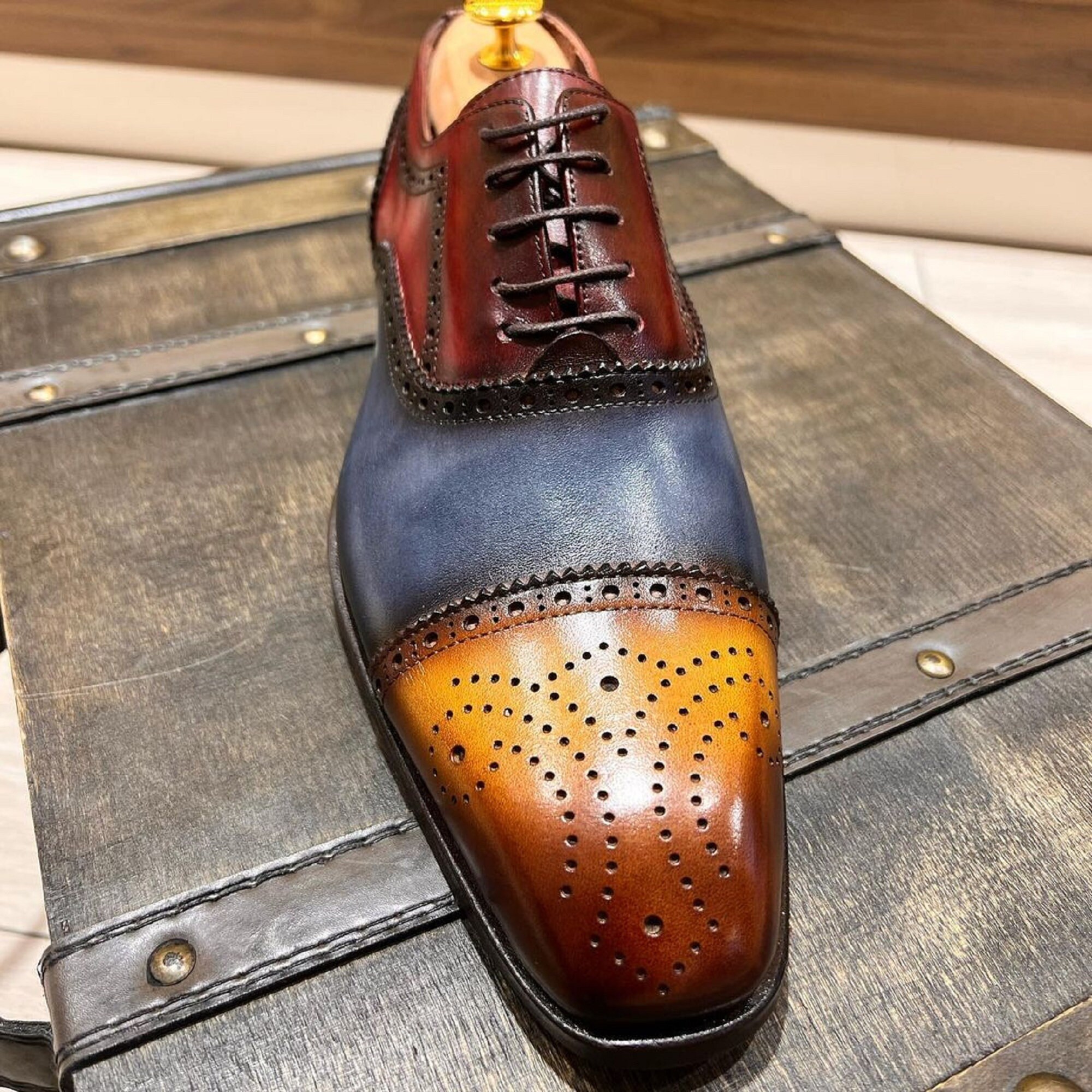 Bespoke Men Handmade Multi Colour Pure Leather Cap Toe Lace up Oxford ...