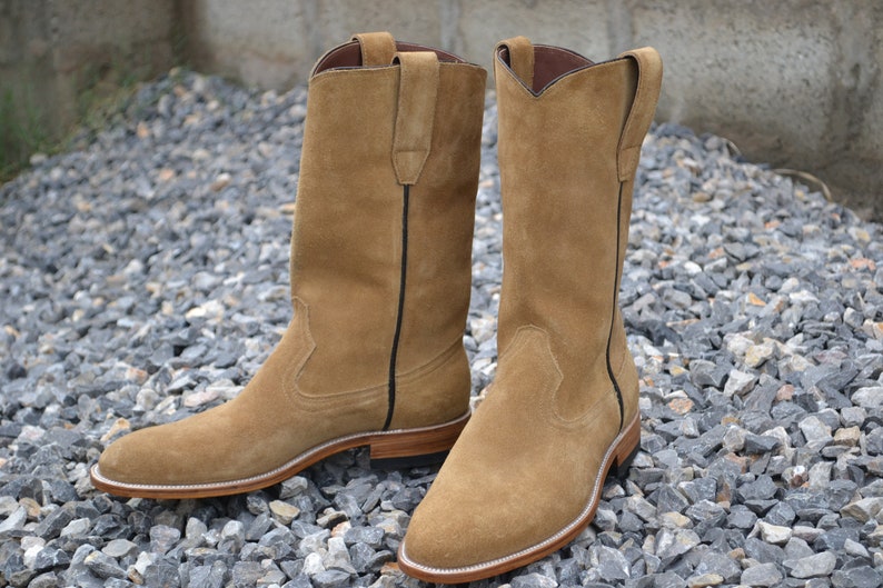 Handmade Bespoke Men Elegant Tan Colour Genuine Suede Leather Cowboy ...