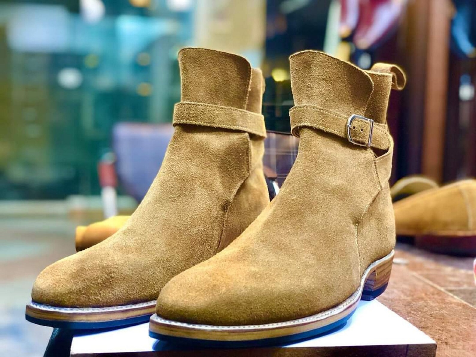 Handmade Bespoke Men Elegant Camel Colour Genuine Suede Leather Jodhpur ...