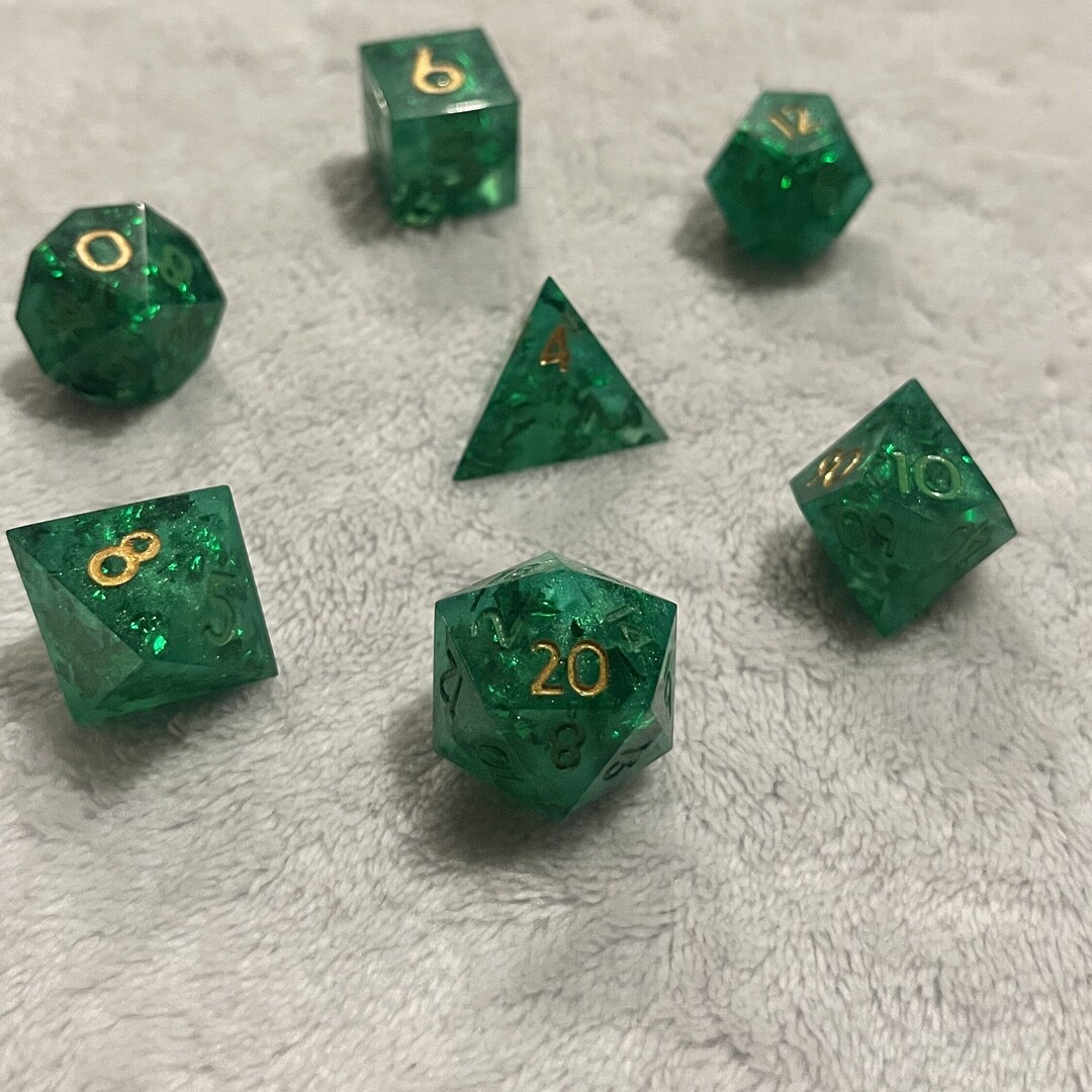 Emerald Green Dice, Handmade Resin Dice Set of 7 for RPG, Role-playing Game, Dnd, Pathfinder ...