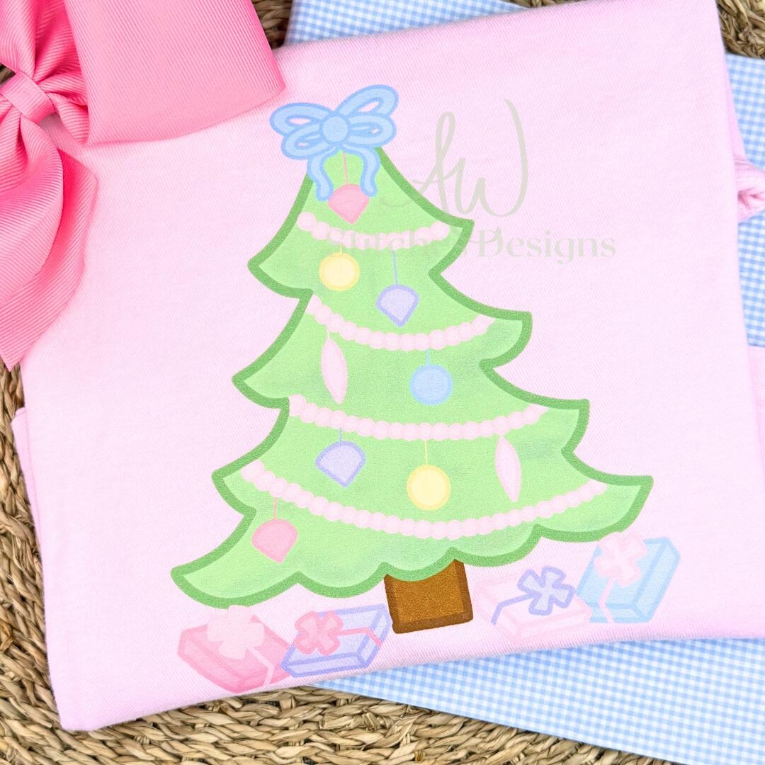 Preppy Girl Watercolor Christmas Tree, Bow Christmas Tree DTF Transfer ...