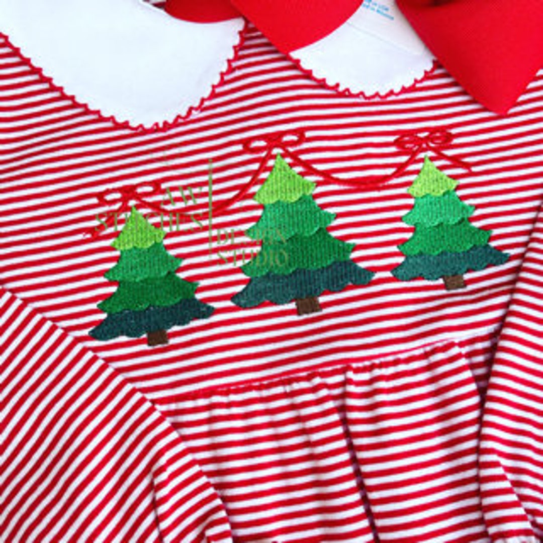 Christmas Tree Trio With Ribbon Machine Embroidery Design - Etsy
