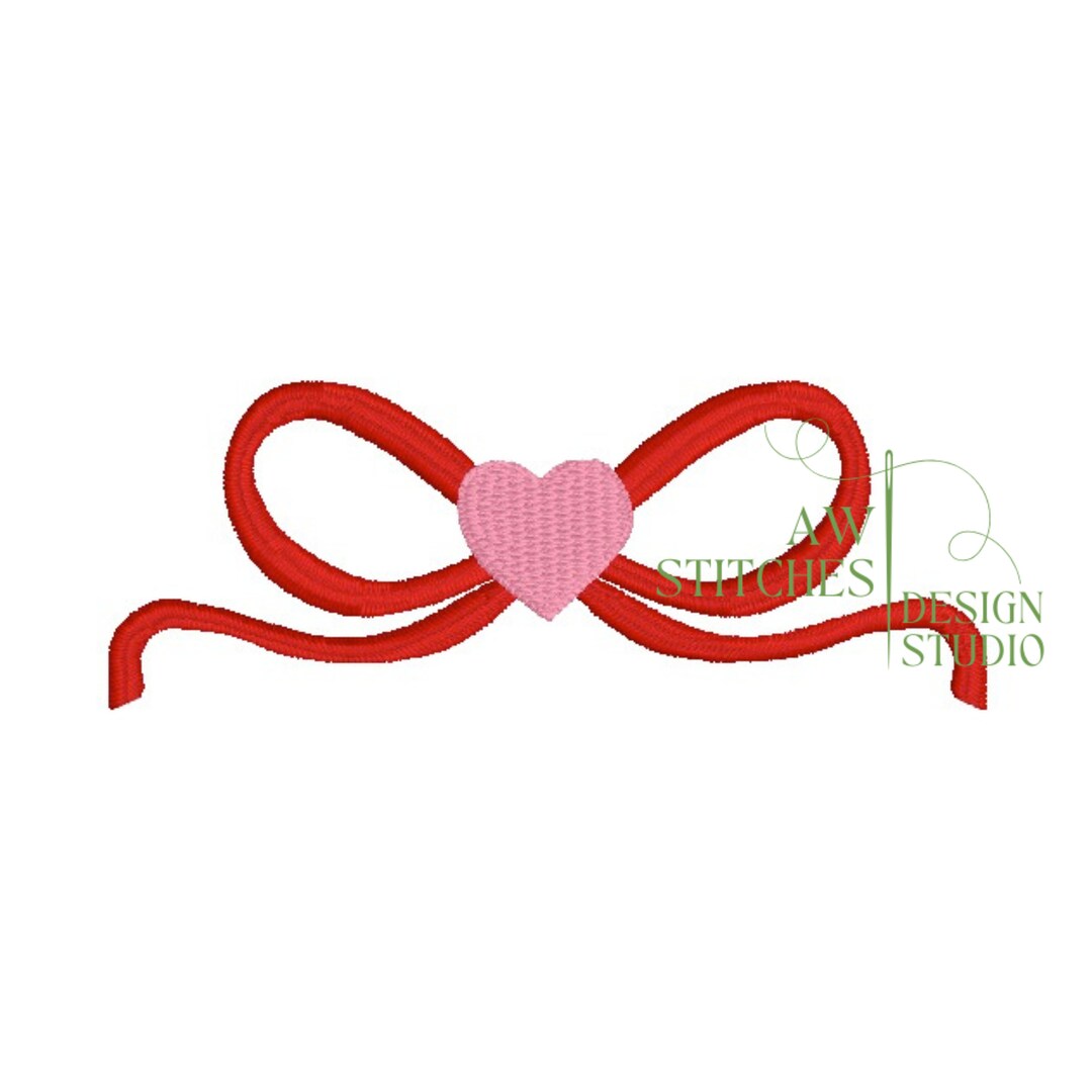 Heart Bow Embroidery Design - Mini Satin Stitch Bow With Heart Machine ...