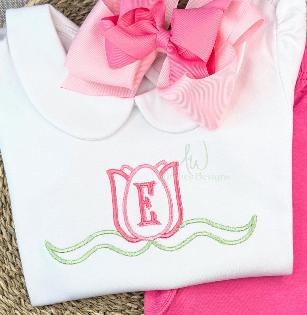 Tulip Monogram Frame Satin Stitch Machine Embroidery Design File - Etsy