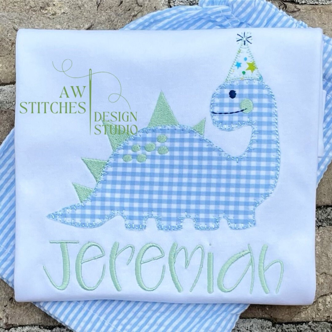 Dinosaur Dino Birthday Applique Blanket Vintage Stitch Embroidery ...