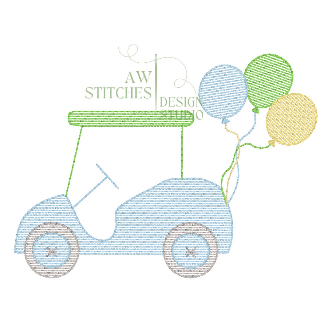 Golf Birthday Golf Cart With Birthday Balloons Golf Ball Sketch Stitch ...